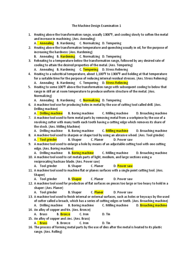 Machine Design Exam 1 Overview | PDF | Annealing (Metallurgy) | Gear