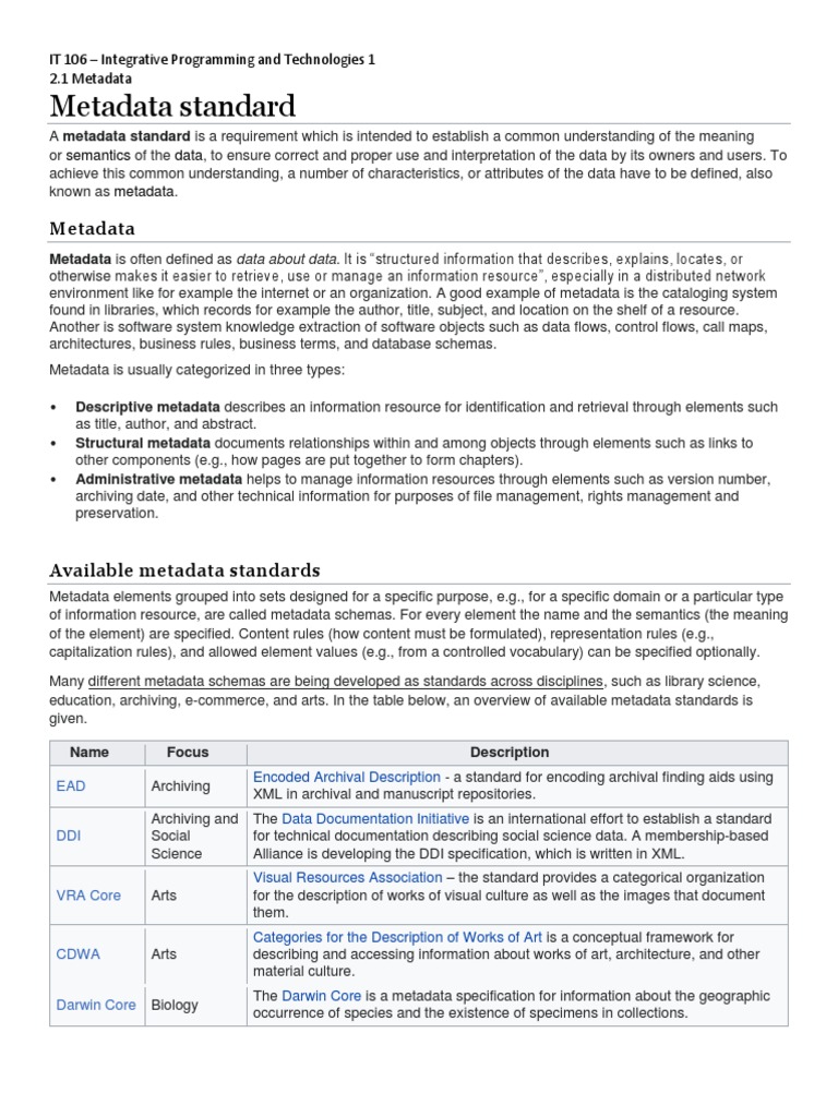 Metadata Standards | PDF | Metadata | Conceptual Model