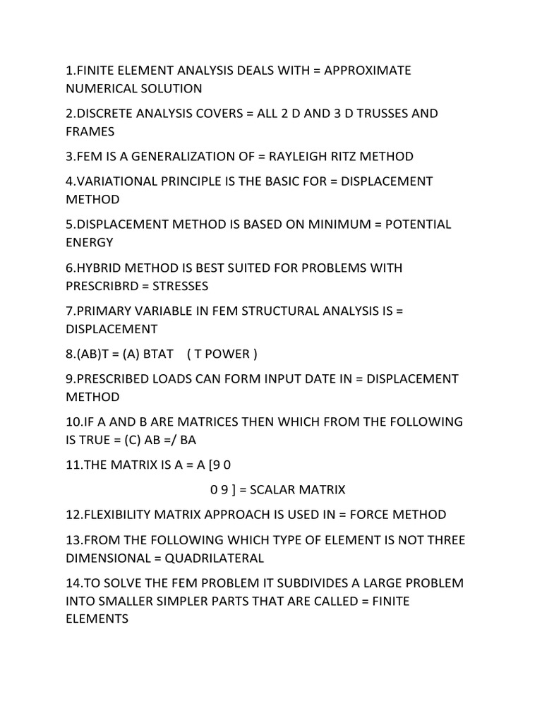 Fea MCQ | PDF | Finite Element Method | Partial Differential Equation
