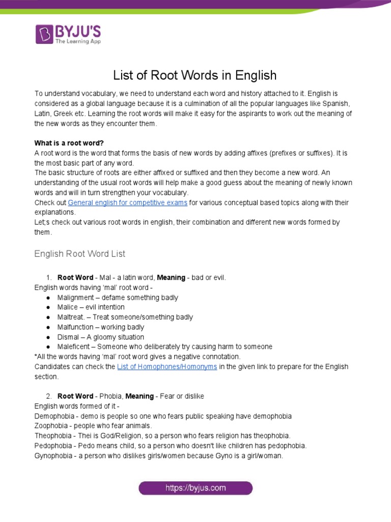 List of Root Words in English | PDF | Word | English Language