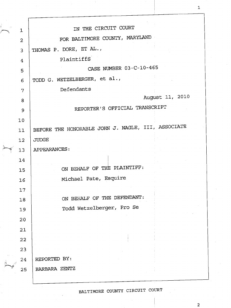 Thomas P. Dore - Sworn Testimony Admitting No First Hand Knowledge in ...