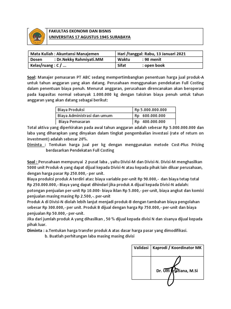 Soal UAS 2021 - AKMEN - C | PDF