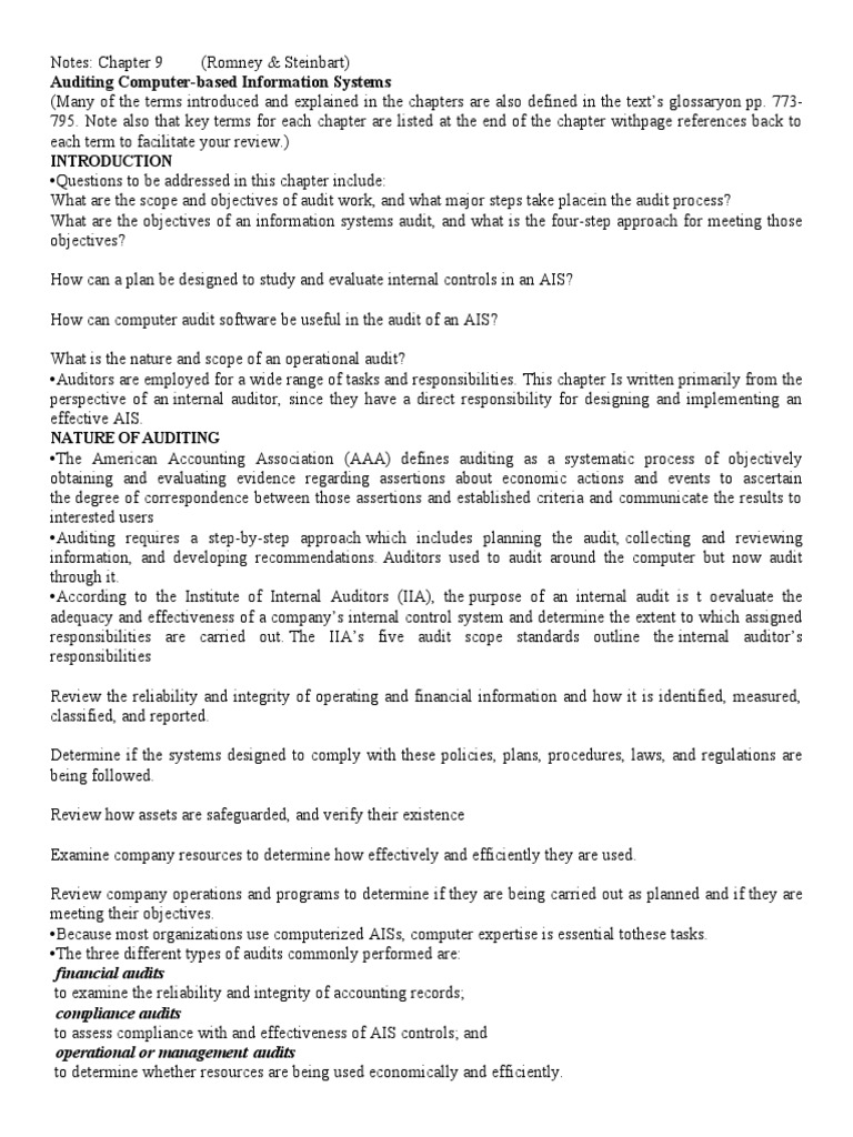 Auditing Computer Based Information Systems Financial Audits Compliance Audits Operational Or
