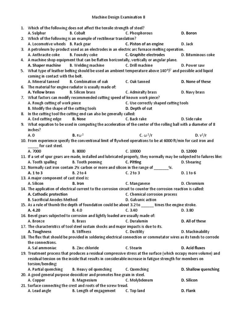 Machine Design Examination 8 | PDF | Gear | Corrosion
