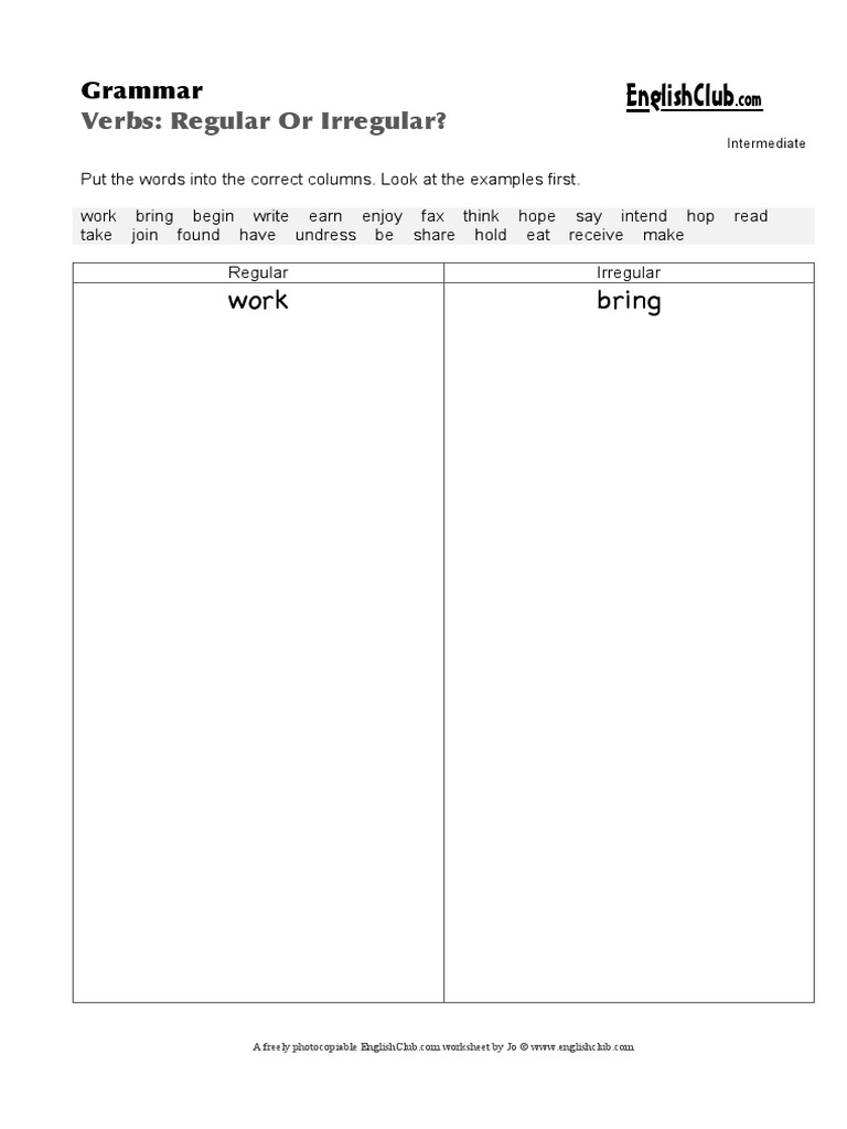EC Grammar Verbs Regular Irregular I With KEY | PDF | Syntactic ...