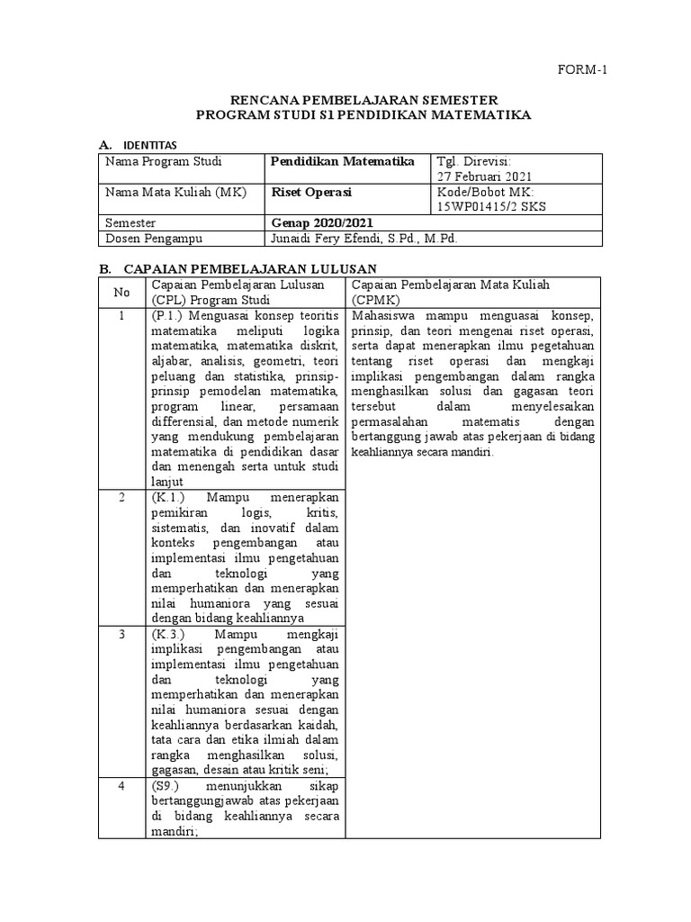 RPS Riset Operasi | PDF