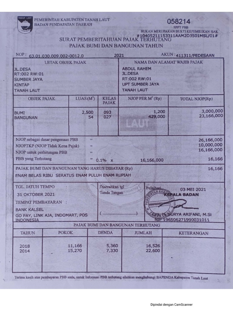 SPPT PBB Tetangga 1 RT | PDF