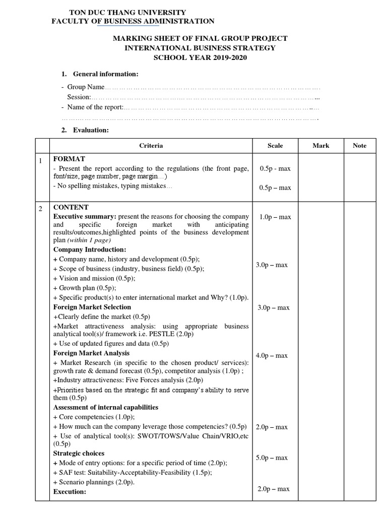 Final Group Project Report Marking Criteria | PDF | Swot Analysis ...