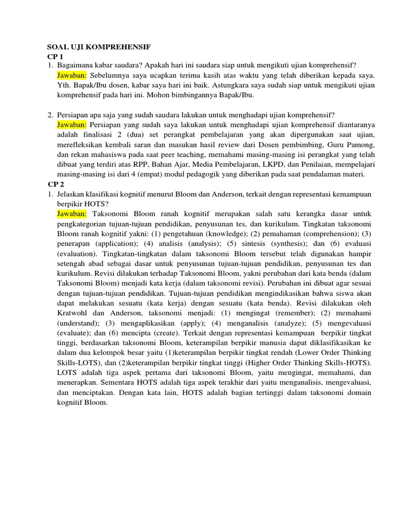 Jawaban Soal Uji Komprehensif | PDF