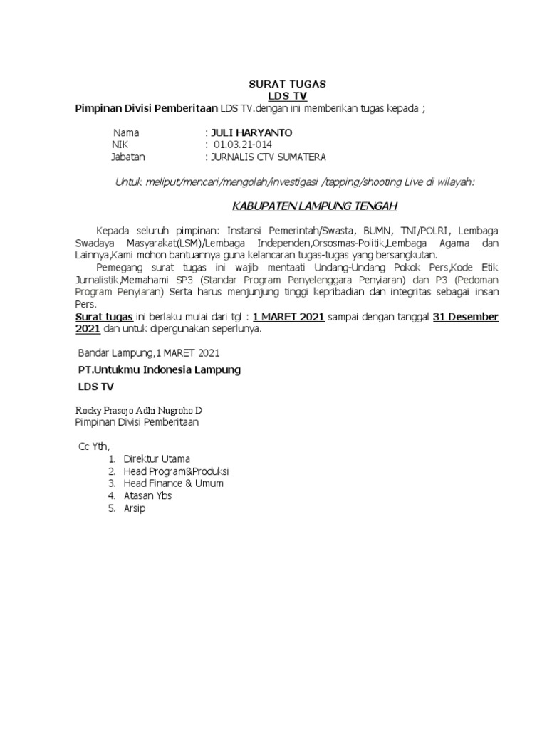 Surat Tugas Biro | PDF