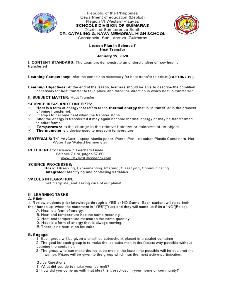 Lesson Plan in Science 7 | PDF | Heat | Heat Transfer