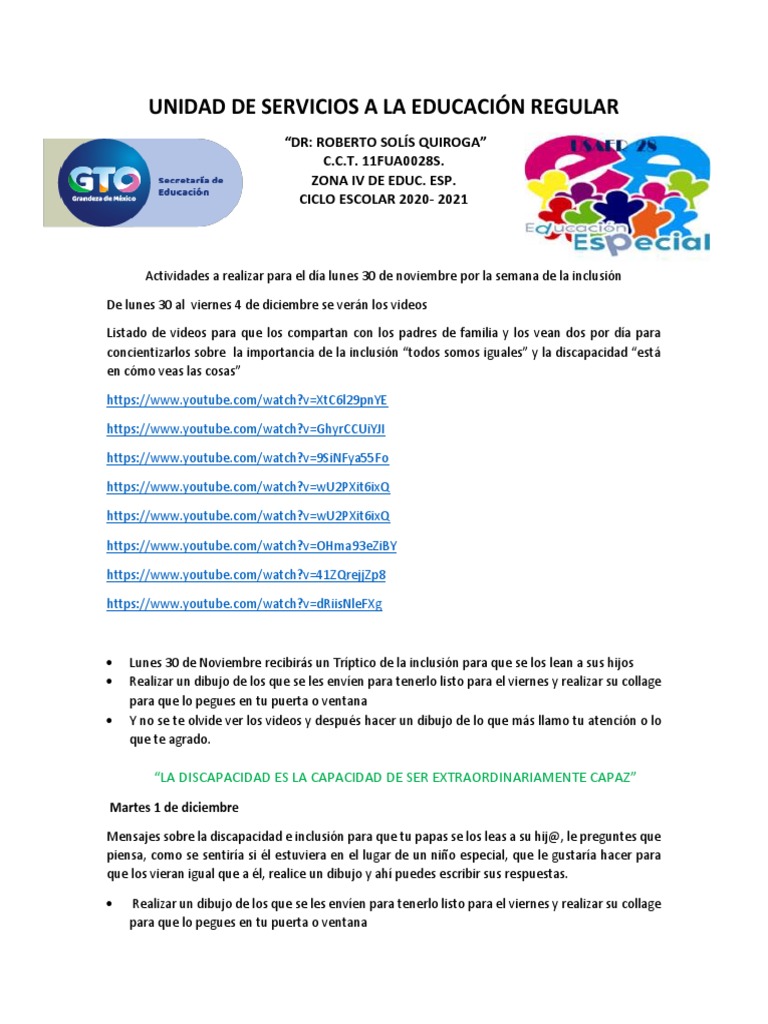 Actividades para La Semana de La Inclusion 1 | PDF