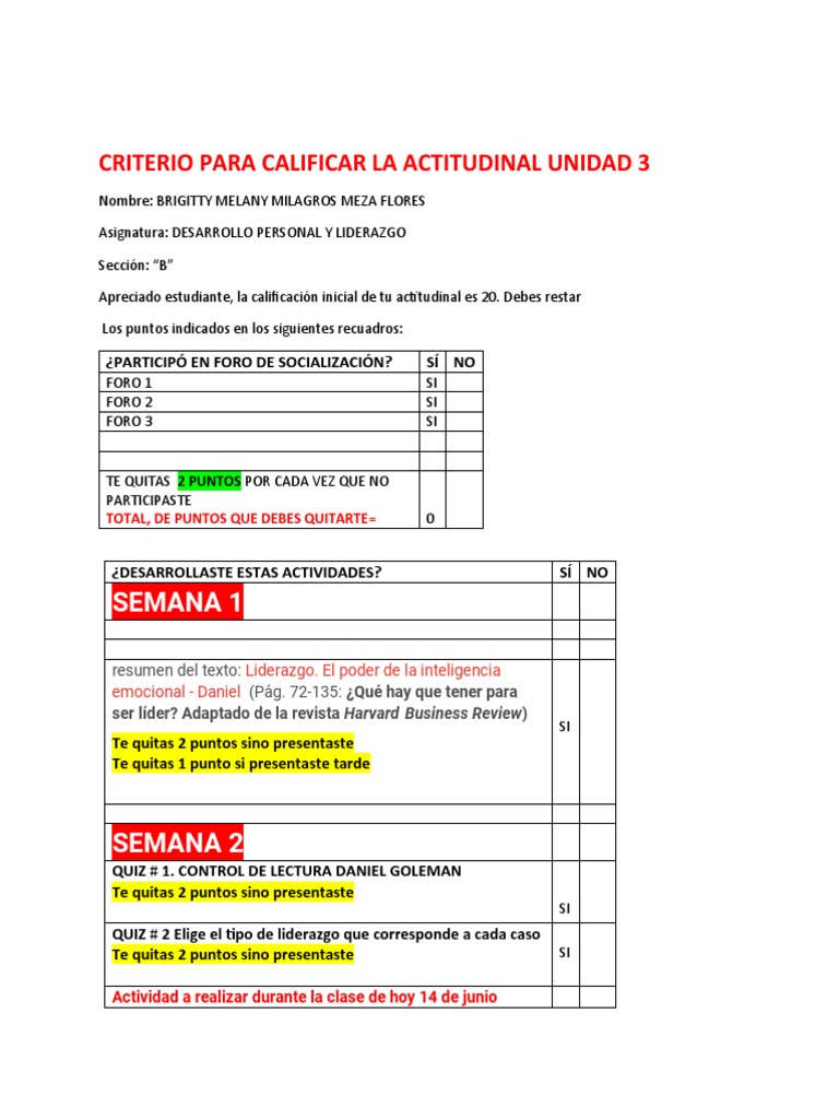 Criterio para Calificar La Actitudinal Unidad 3 B | PDF | La naturaleza humana | Cognición