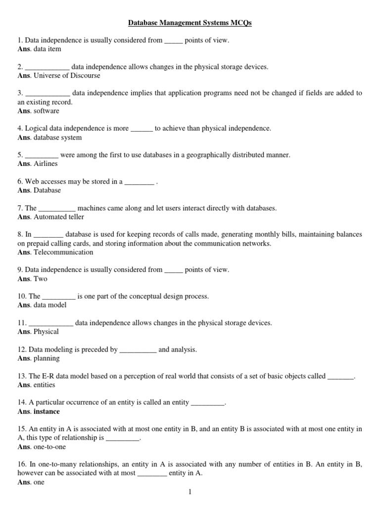 DBMS-MCQs 2 | PDF | Relational Database | Data Model