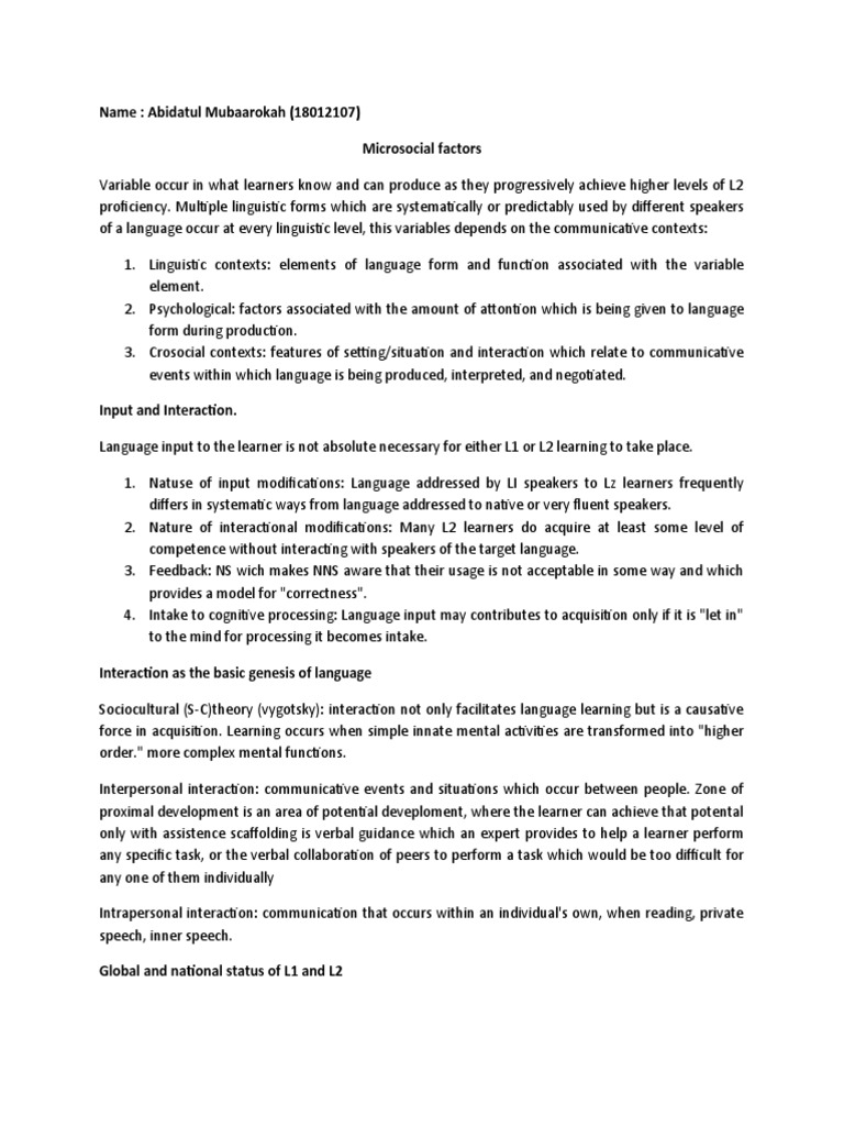Resume of SLA 2 - Abidaa | PDF | Second Language | Second Language ...