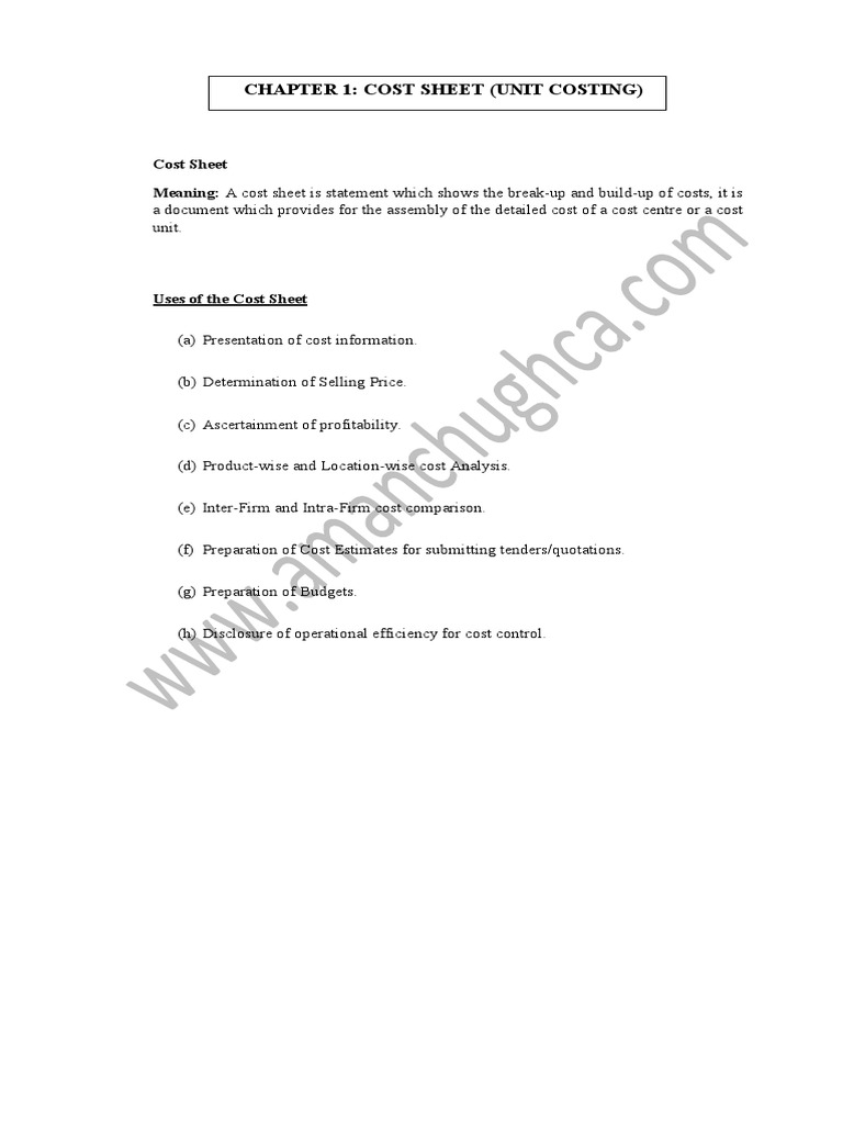 Chapter 1: Cost Sheet (Unit Costing) | PDF | Cost Of Goods Sold | Cost Accounting