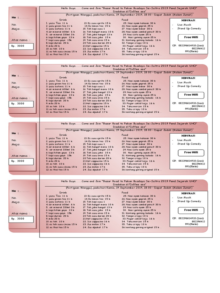 No. Meja:............... .. Atas Nama | PDF | Southeast Asian Cuisine ...