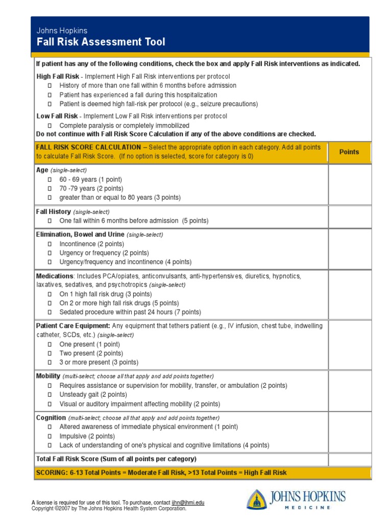Fall Risk Assessment Tool | PDF | Risk | Medicine