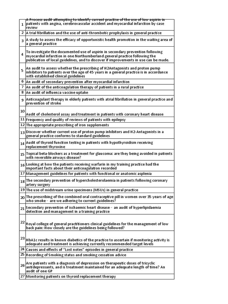 Clinical Audit Examples in General Practice | PDF | Myocardial ...