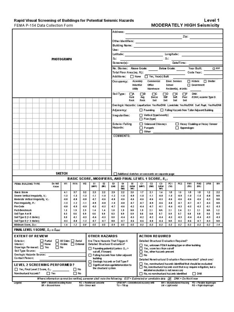 Rapid Visual Screening of Buildings For Potential Seismic Hazards FEMA ...