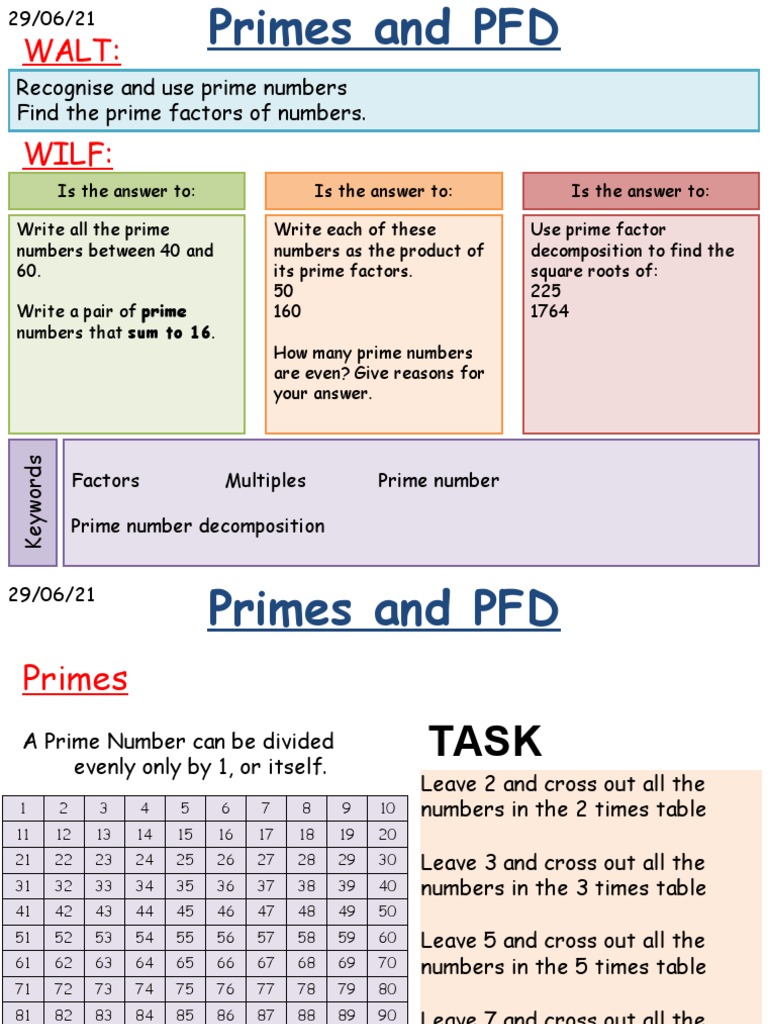 Walt: Wilf:: Recognise and Use Prime Numbers Find The Prime Factors of ...