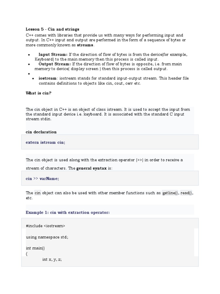 Cin and getline for strings in C | PDF | C++ | String (Computer Science)