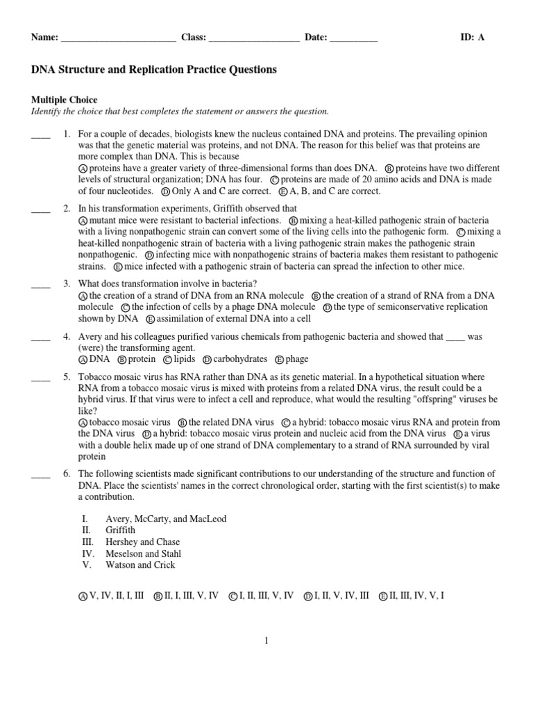 DNA Structure and Replication Quiz | PDF | Dna Replication ...