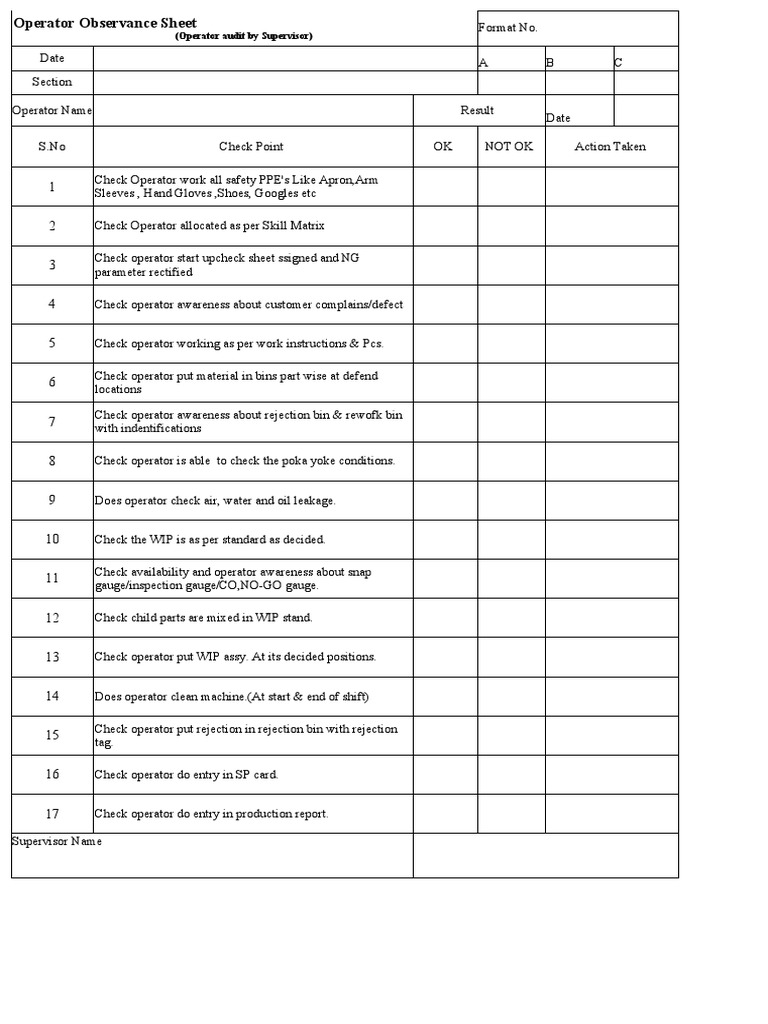 Operator Observance Sheet | PDF