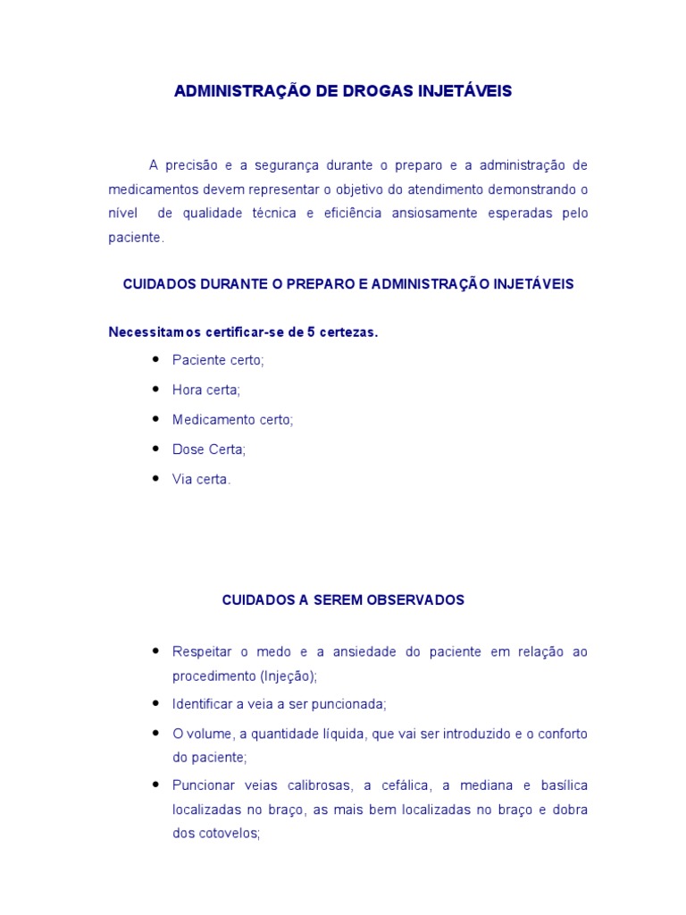 Administração segura de drogas injetáveis | PDF | Veia | Especialidades ...