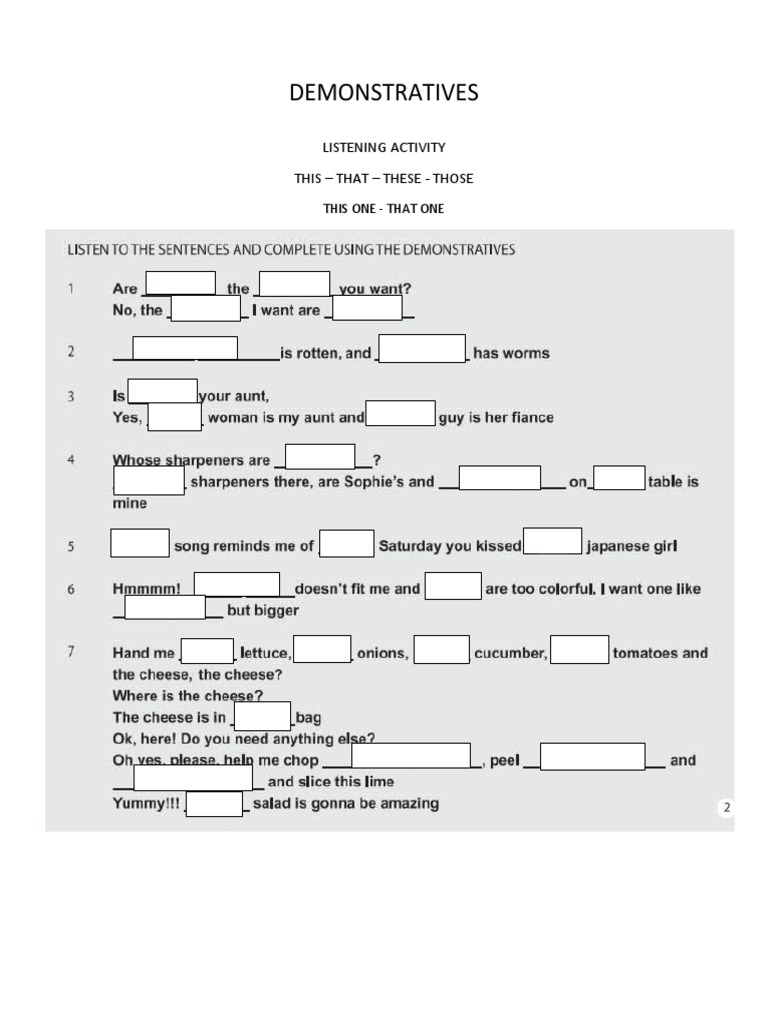 Demonstratives Listening Activity | PDF