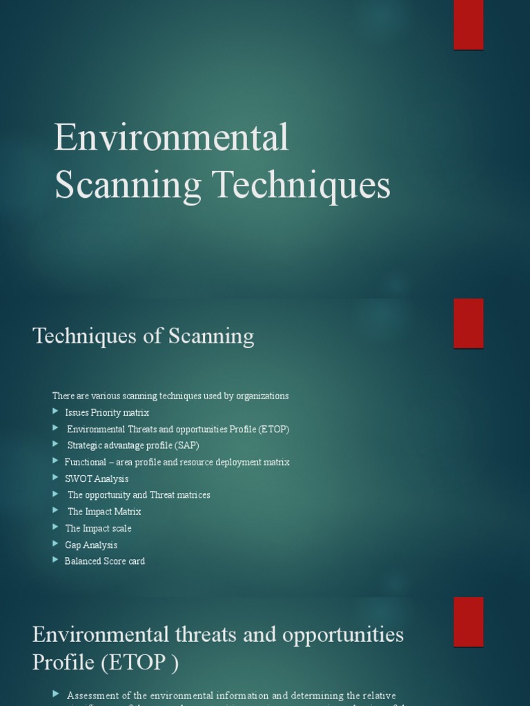 Techniques of Environmental Scanning | PDF | Swot Analysis | Strategic ...