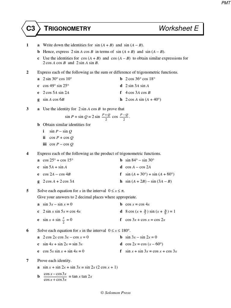 C3 Trigonometry E - Questions | PDF | Trigonometric Functions | Sine
