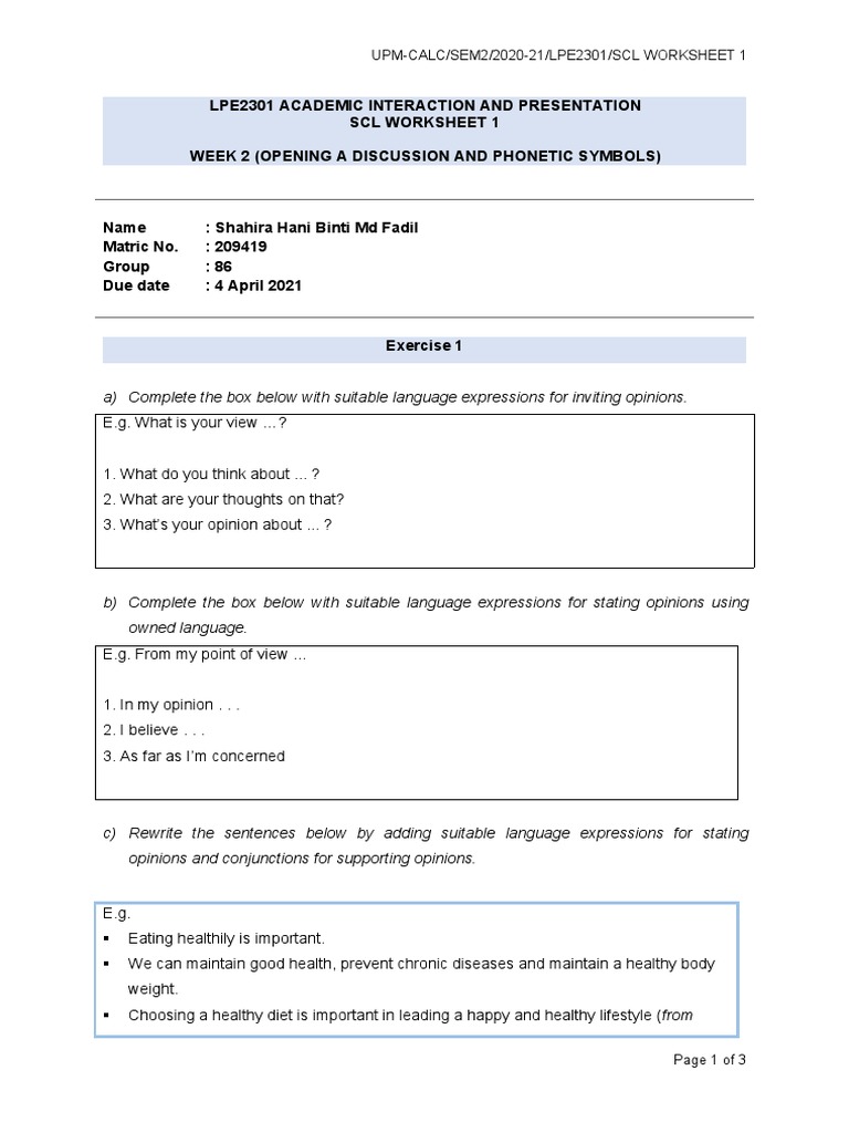 Lpe2301 SCL Worksheet 1 Sem2.20.21 | PDF | Healthy Diet | Diet (Nutrition)