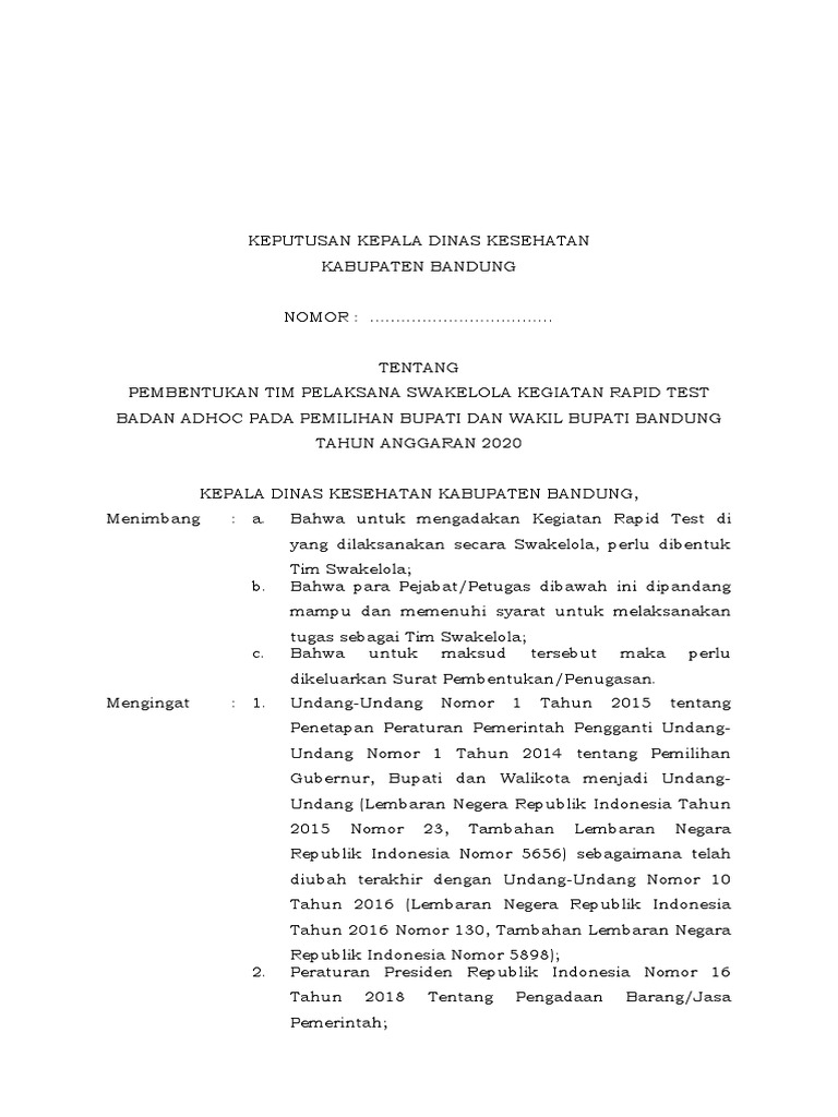 Surat Keputusan Tim Swakelola Tipe 2 | PDF