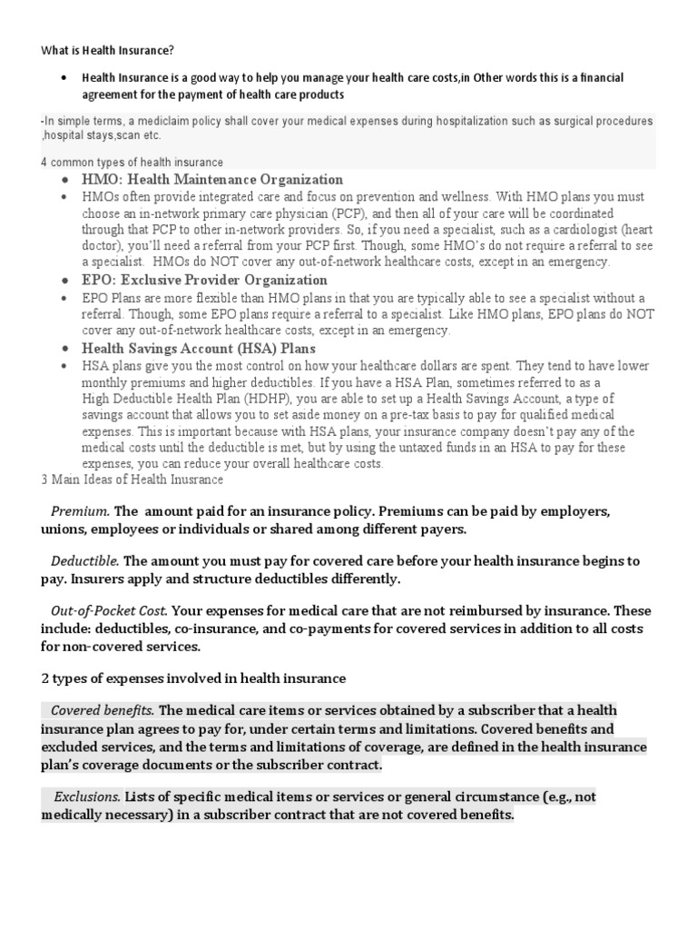 Understanding Health Insurance Types | PDF | Health Maintenance ...