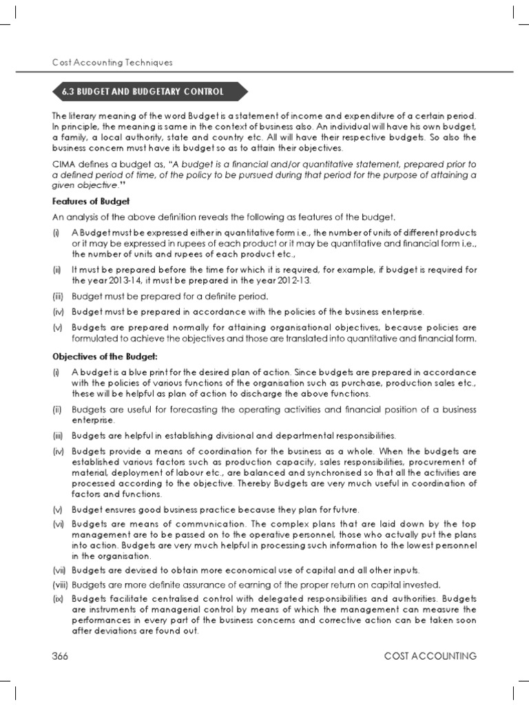 6 3 Budget And Budgetary Control Cost Accounting Techniques Pdf