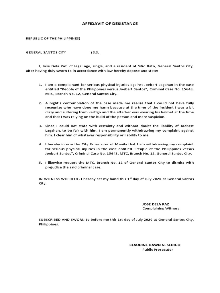 Affidavit of Desistance | PDF