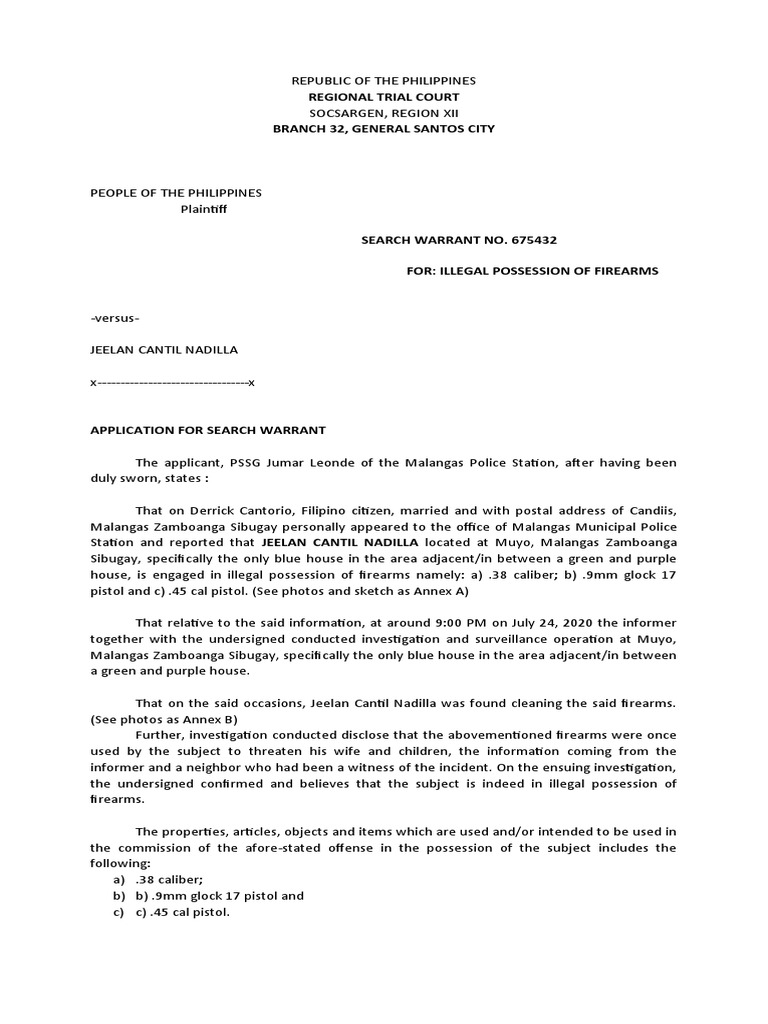 Application for Search Warrant Philippines | PDF | Search Warrant | Justice