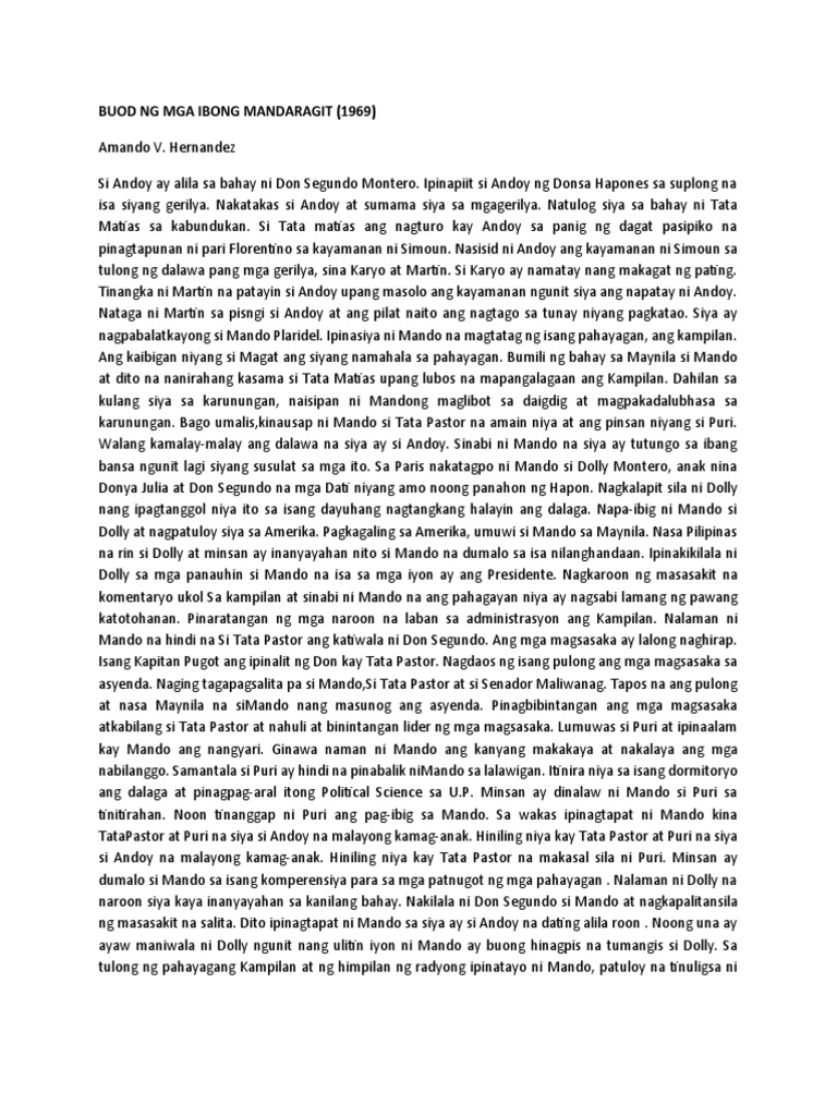 Lektura 10.6.dahong Dagdag D.3.BUOD NG MGA IBONG MANDARAGIT | PDF