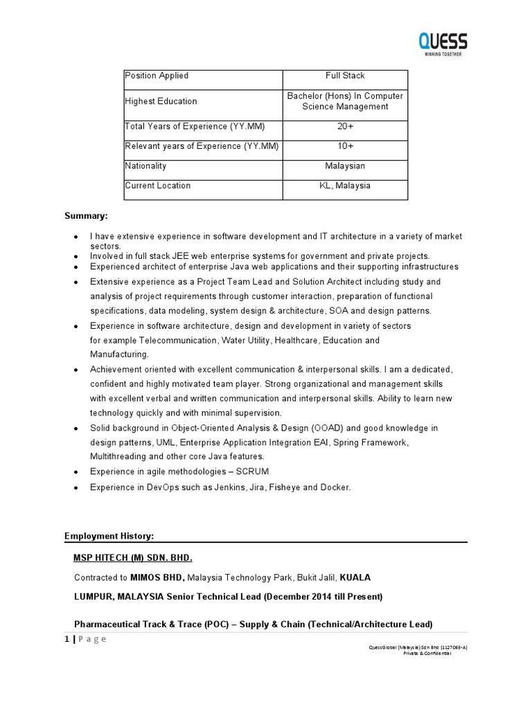 Blind CV - Full Stack - Malaysian | PDF | Web Application | Microsoft ...