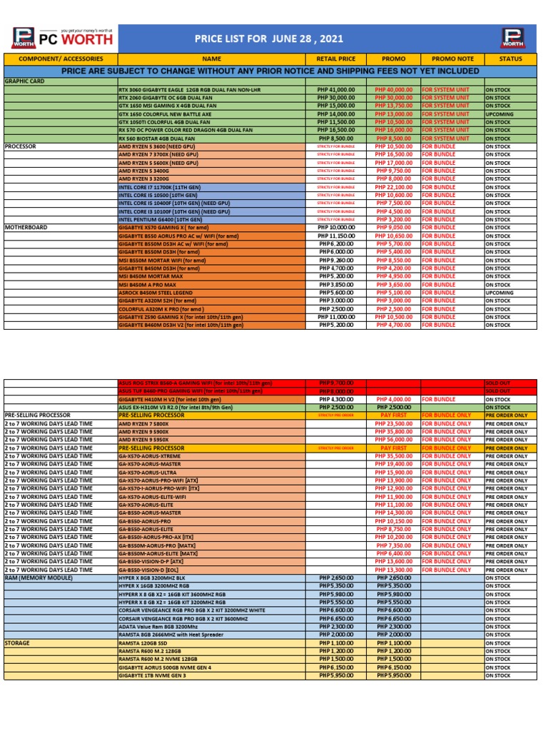 PC WORTH Price List | PDF | Graphics Processing Unit | Advanced Micro ...