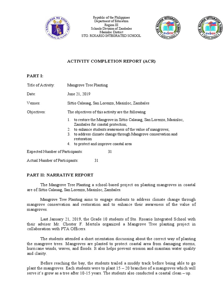 Activity Completion Report (Acr) | PDF | Mangrove | Trees