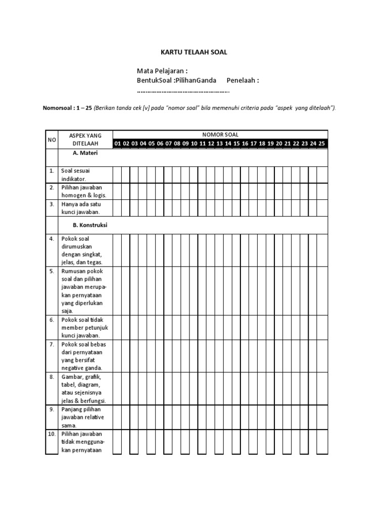 KARTU TELAAH SOAL Rapi | PDF