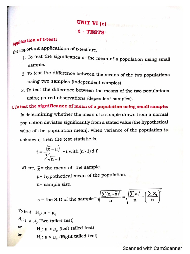 T - Test Study Material | PDF