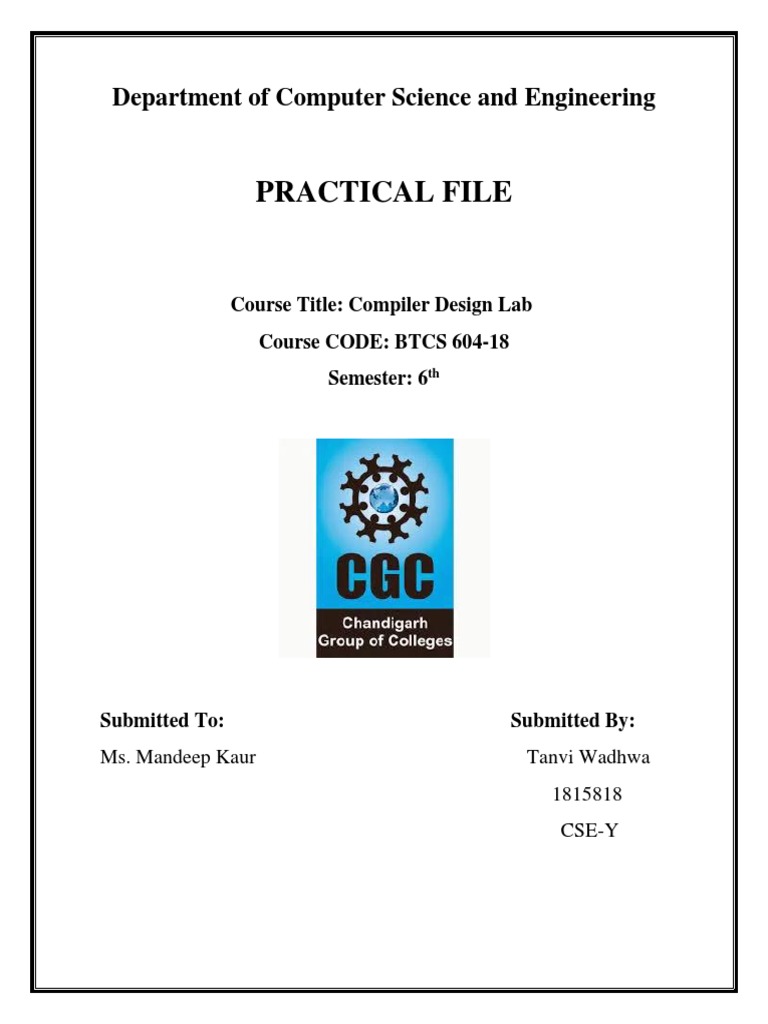 Practical File: Department of Computer Science and Engineering | PDF | Parsing | Metalogic