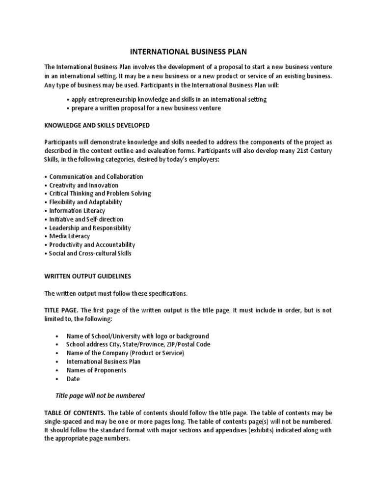 International Business Plan Template With Rubric | PDF ...