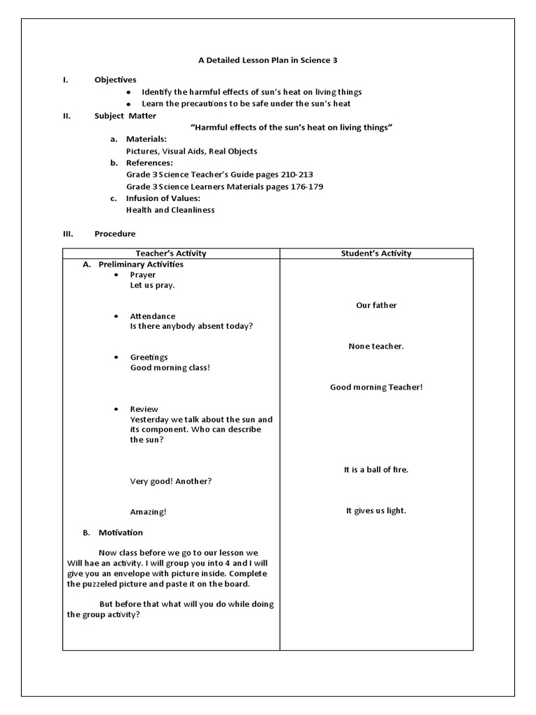 A Detailed Lesson Plan in Science 3 Demo | PDF | Sunglasses | Sun