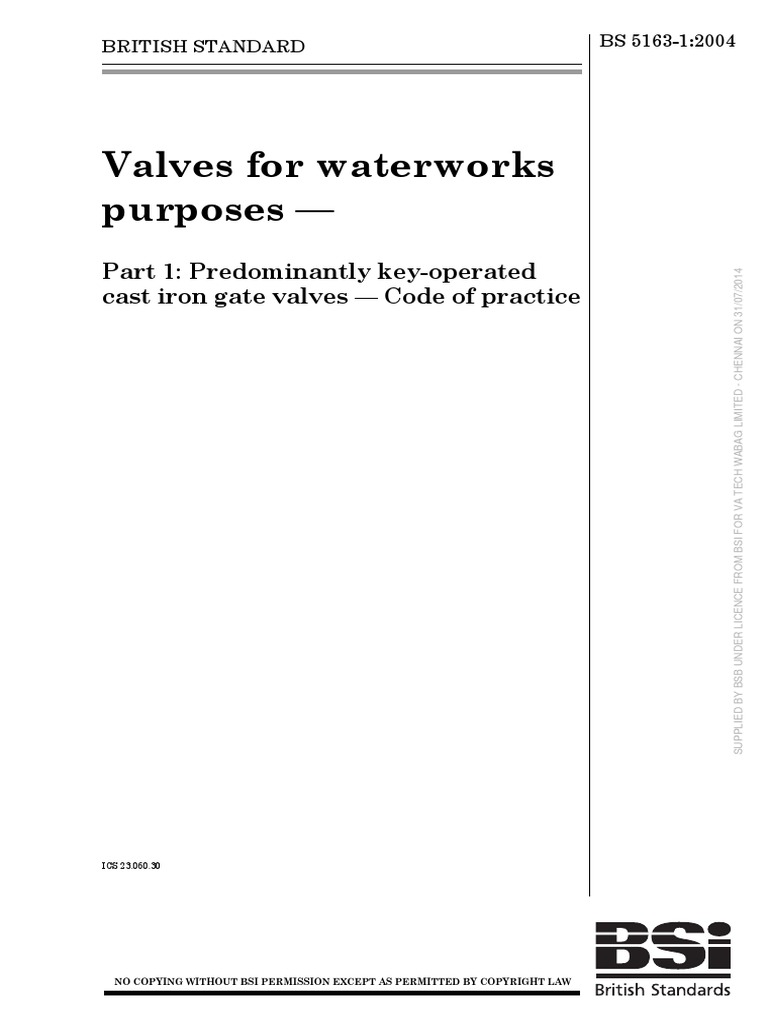 BS 5163-1-2004 | PDF | Valve | Pipe (Fluid Conveyance)
