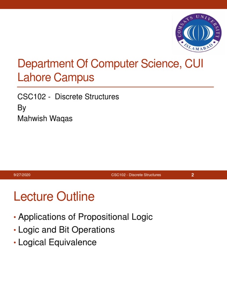 Department of Computer Science, CUI Lahore Campus: CSC102 - Discrete ...