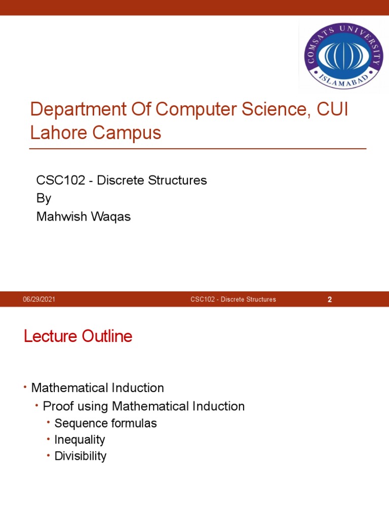 Department of Computer Science, CUI Lahore Campus: CSC102 - Discrete ...